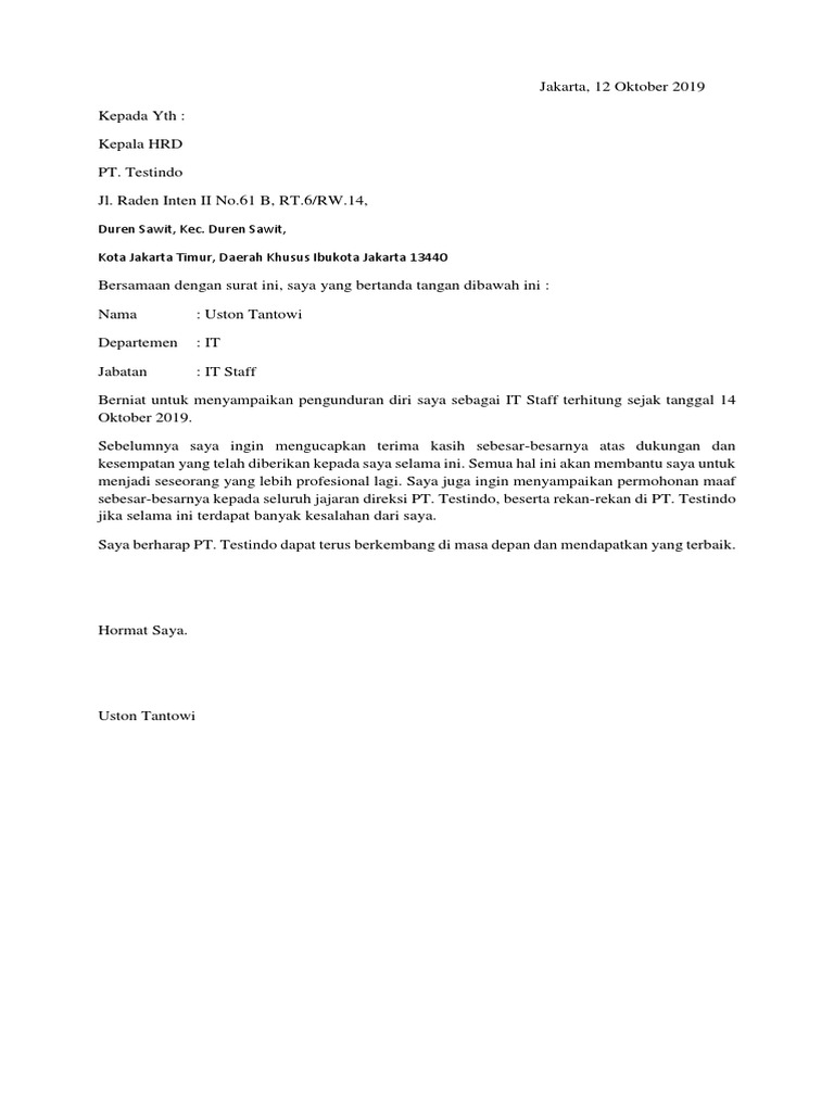 Contoh Surat Resign | PDF
