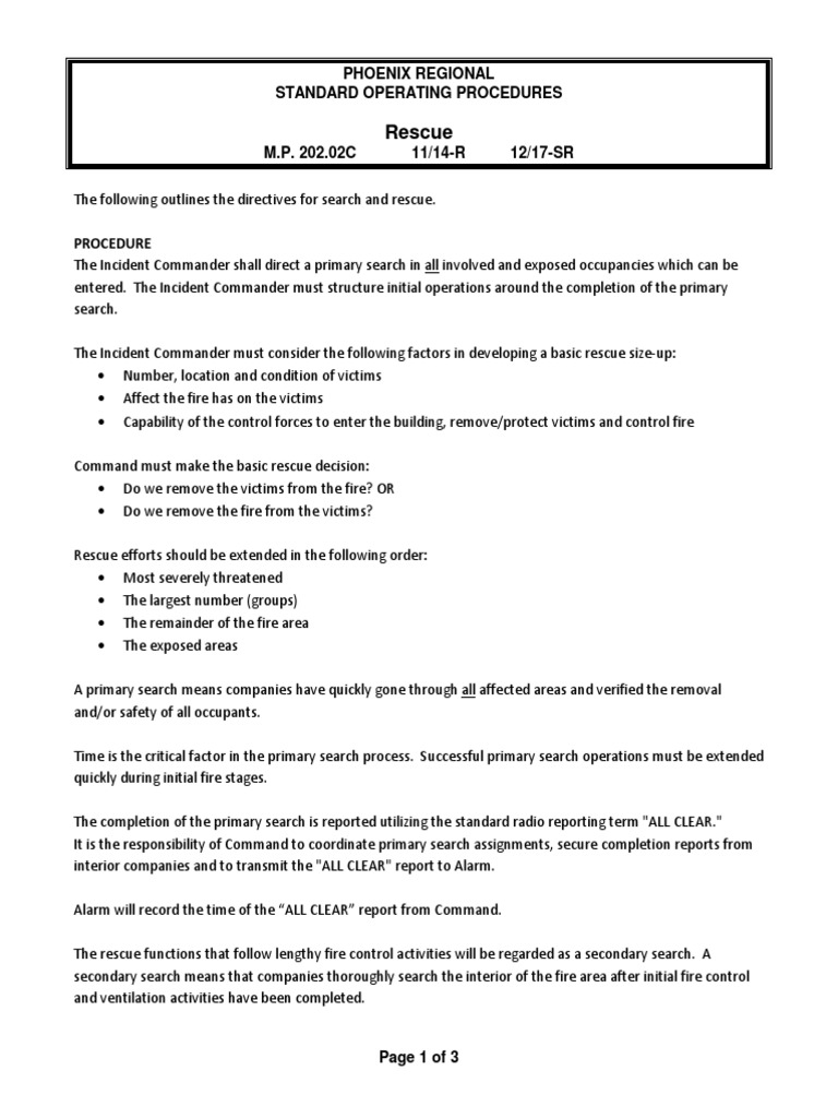 Rescue: Phoenix Regional Standard Operating Procedures | PDF | Fires ...