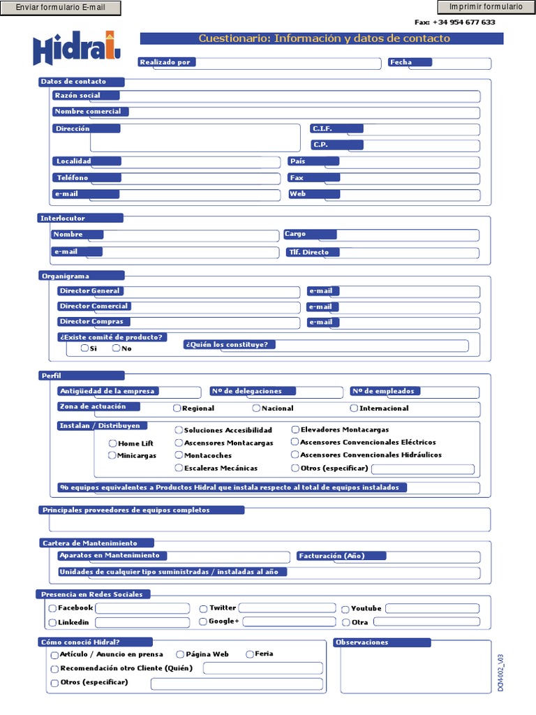 DCM-002 Formulario Toma Datos Nuevo Cliente | Descargar gratis PDF | Ascensor | Teléfono