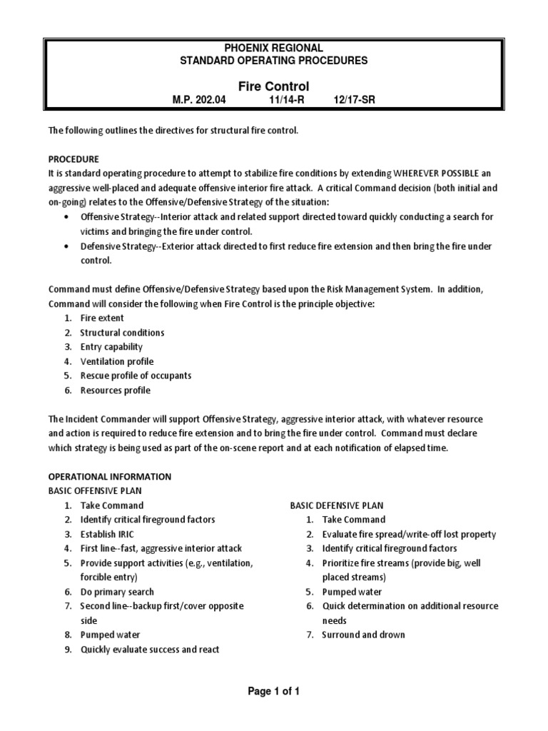 Fire Control: Phoenix Regional Standard Operating Procedures | PDF ...