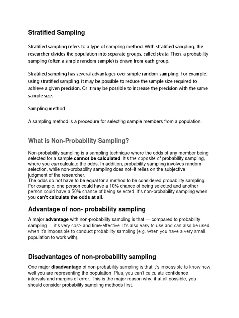 Stratified Sampling: What Is Non-Probability Sampling? | PDF | Sampling (Statistics) | Randomness