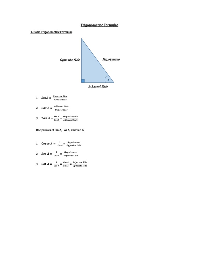 Basic Trigonometric Formulae | PDF | Trigonometric Functions ...