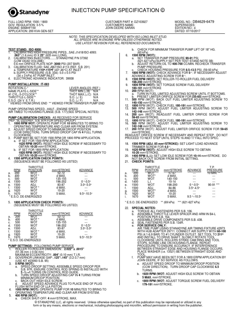 Workshop Stanadyne 06479 | PDF | Pump | Fuel Injection