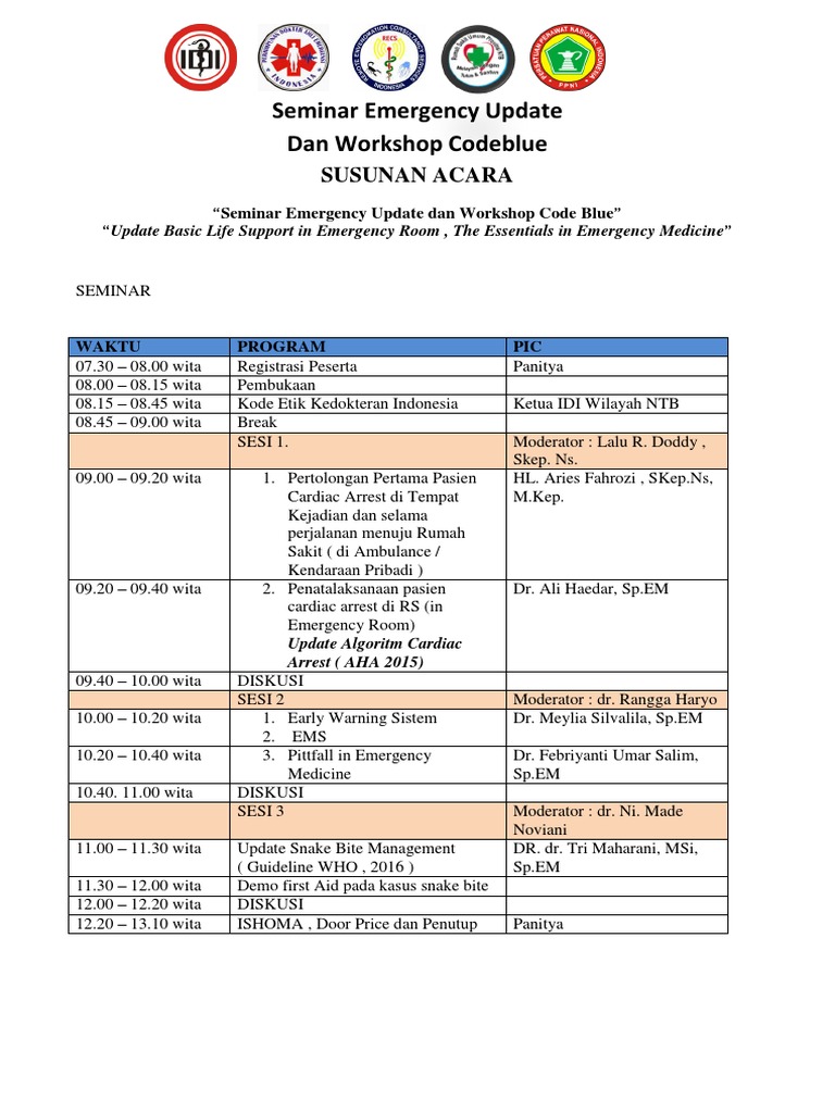 Jadwal Acara Seminar Dan Ws | PDF | First Aid | Public Safety