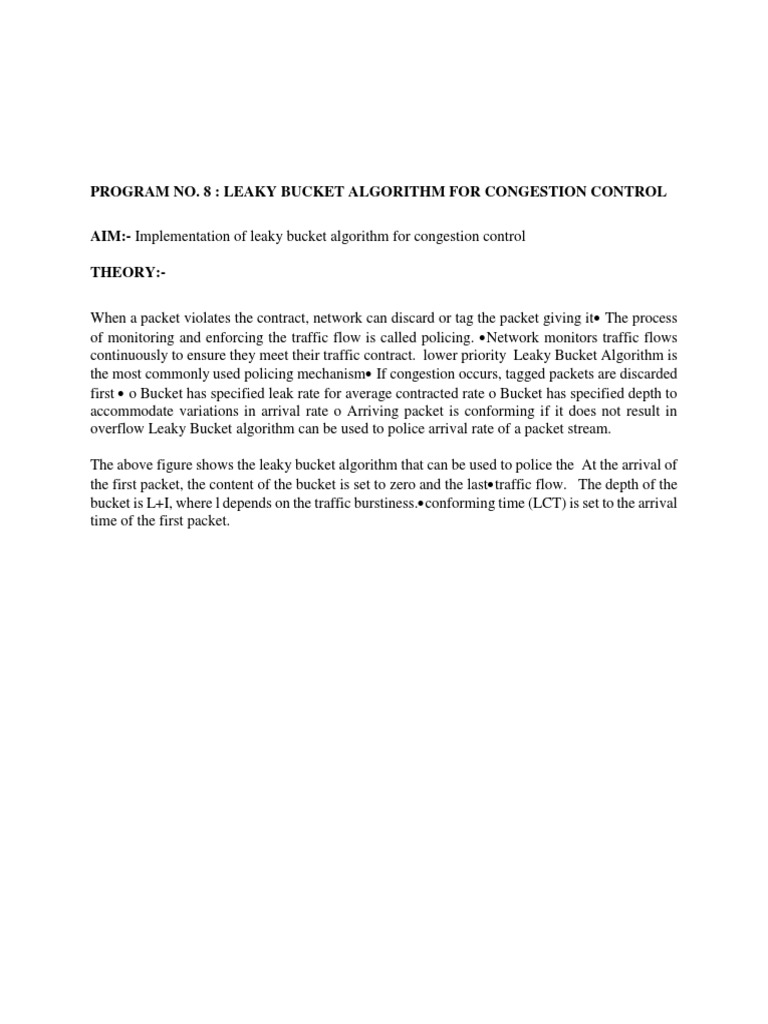 Program No. 8: Leaky Bucket Algorithm For Congestion Control | Download Free PDF ...