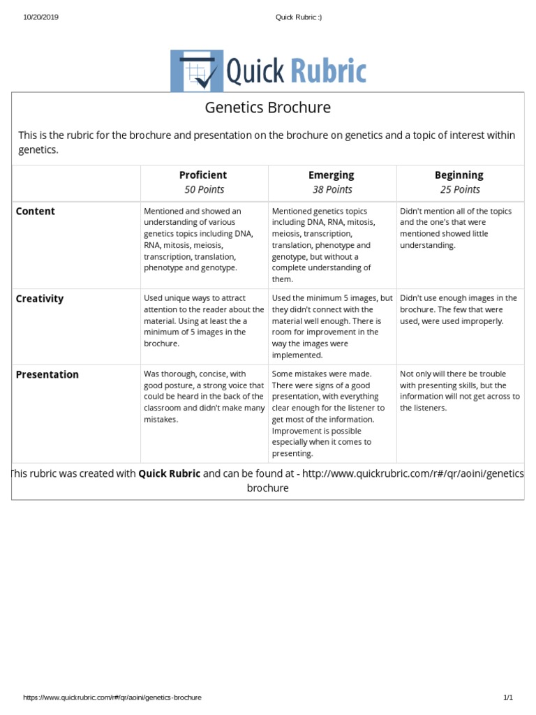 Brochure Rubric | PDF | Genetics | Biochemistry