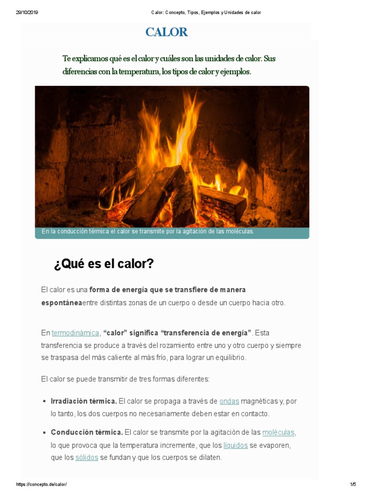 Calor - Concepto, Tipos, Ejemplos y Unidades de Calor | PDF | Calor ...