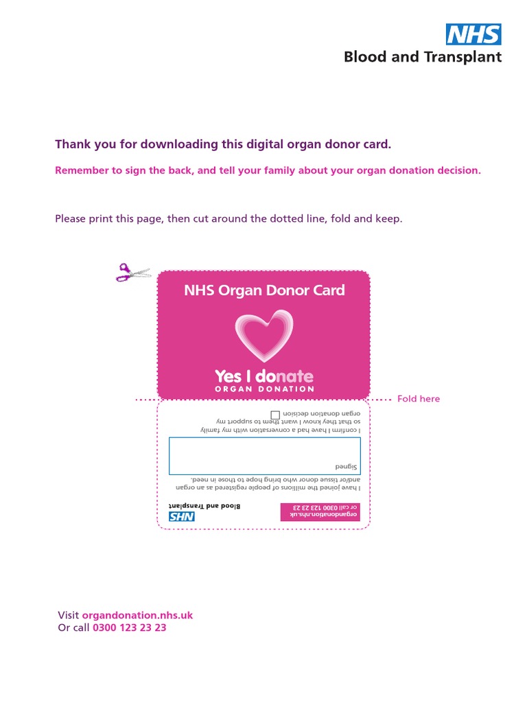 NHS Organ Donor Card NHS Organ Donor Card | PDF | Social Science