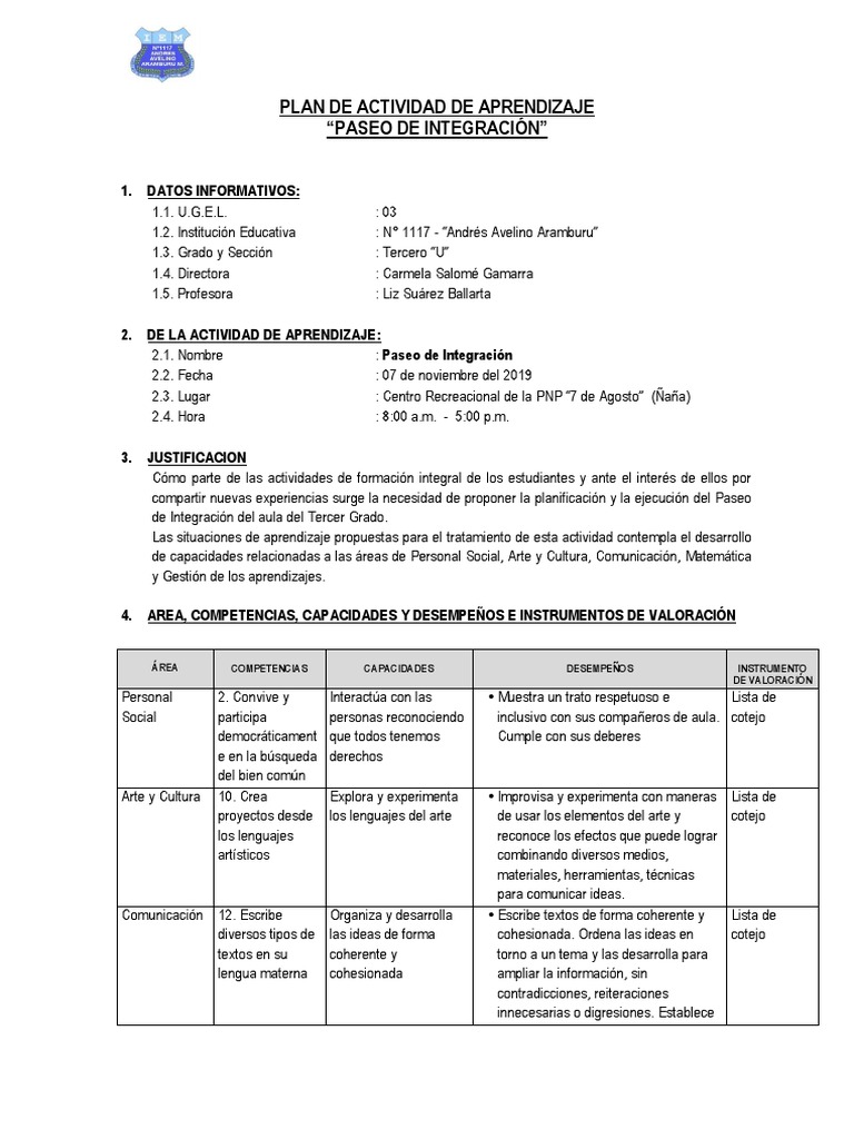 Plan de Paseo | PDF | Planificación | Aprendizaje