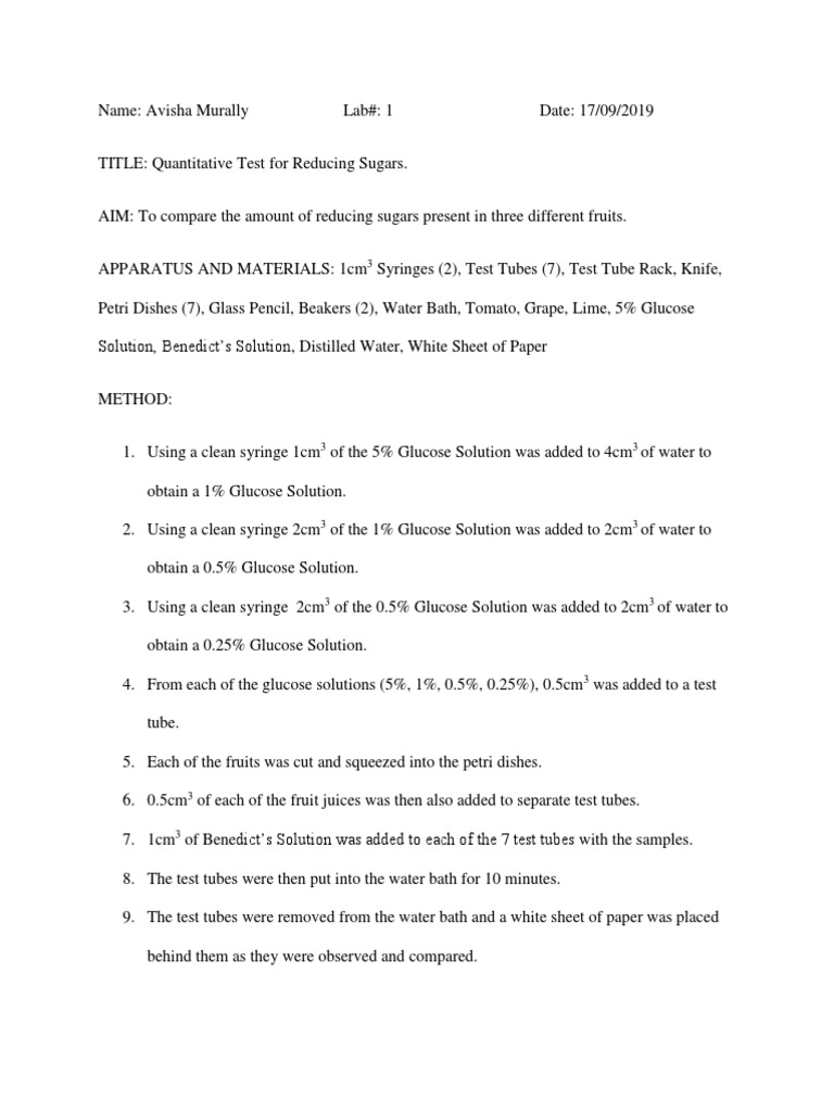 Bio Lab 1 - Reducing Sugars | PDF | Chemical Substances | Chemistry