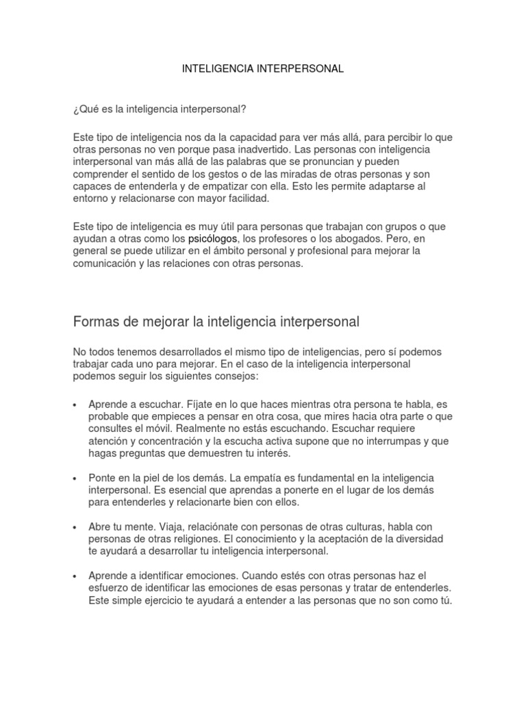 Inteligencia Interpersonal | PDF | Inteligencia | Comprensión