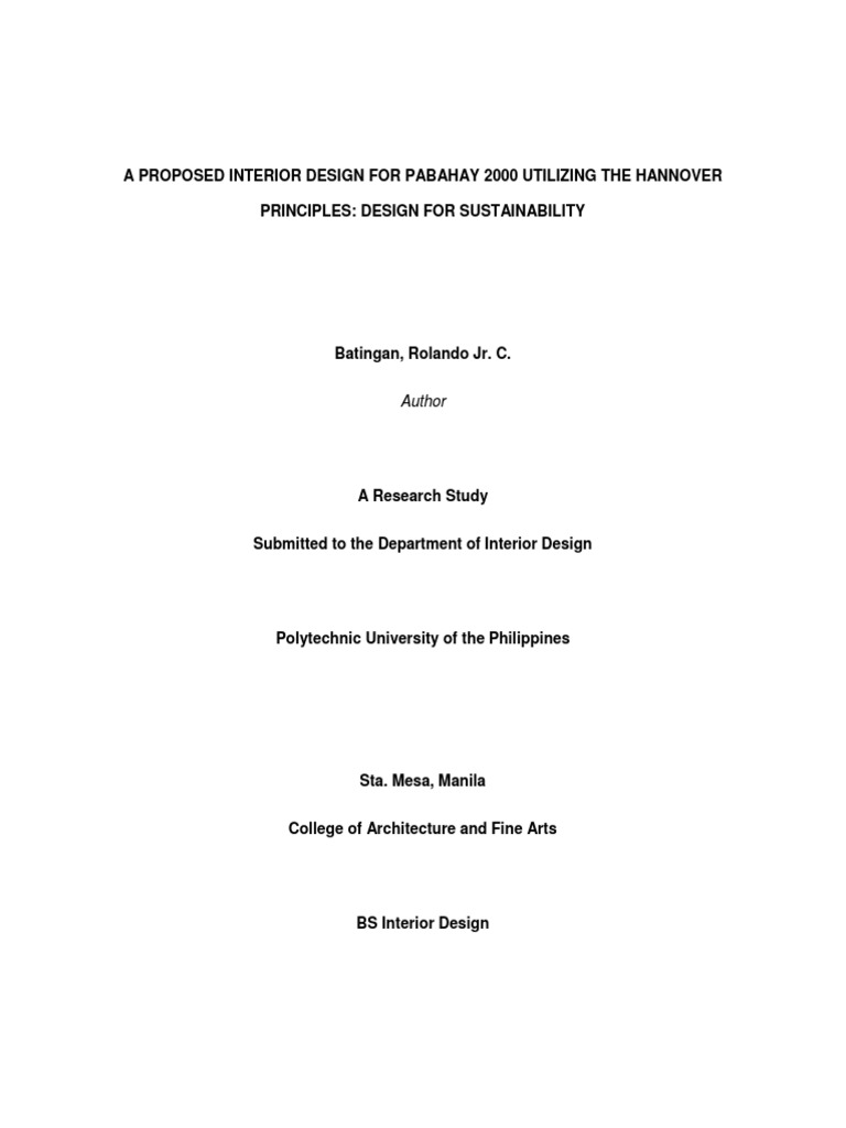 A Proposed Interior Design For Pabahay 2000 Utilizing The Hannover ...