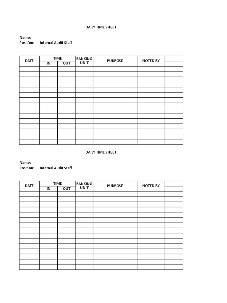 Daily Time Sheet Name: Position: Internal Audit Staf | PDF