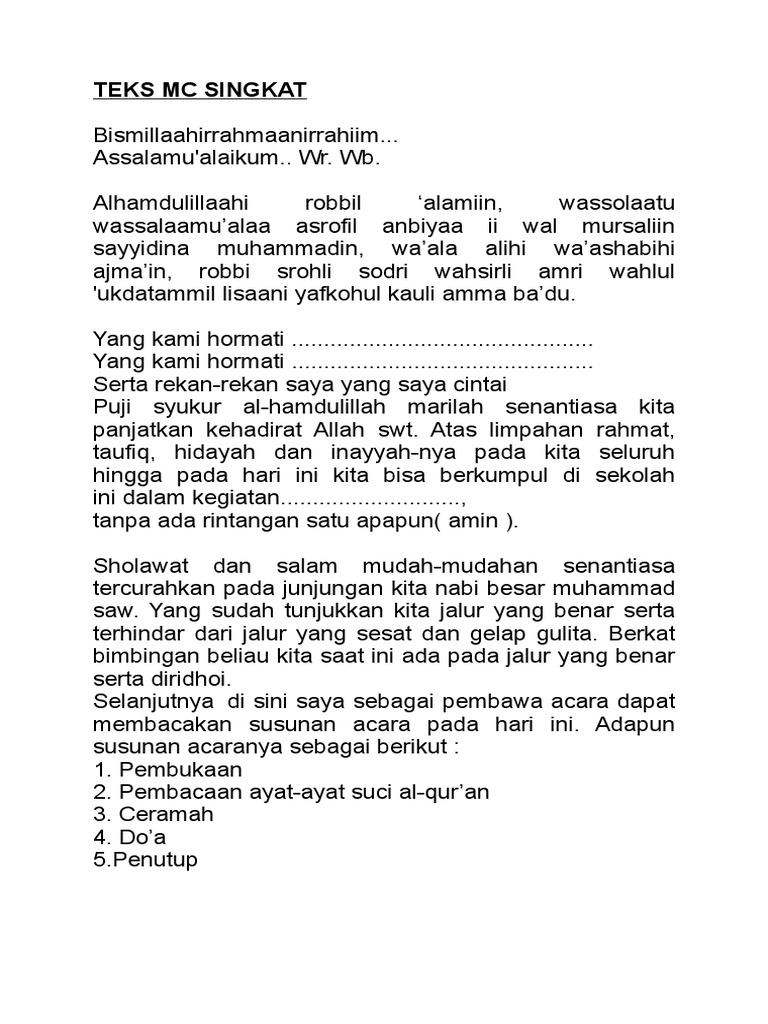 Teks MC Singkat | PDF