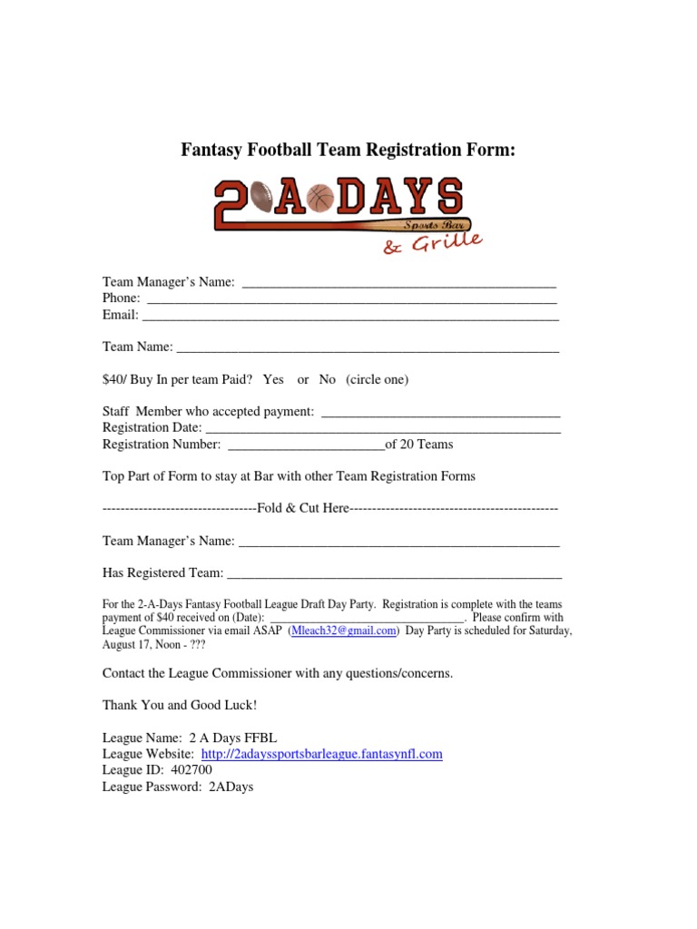 Football Team Registration Form PDF | PDF