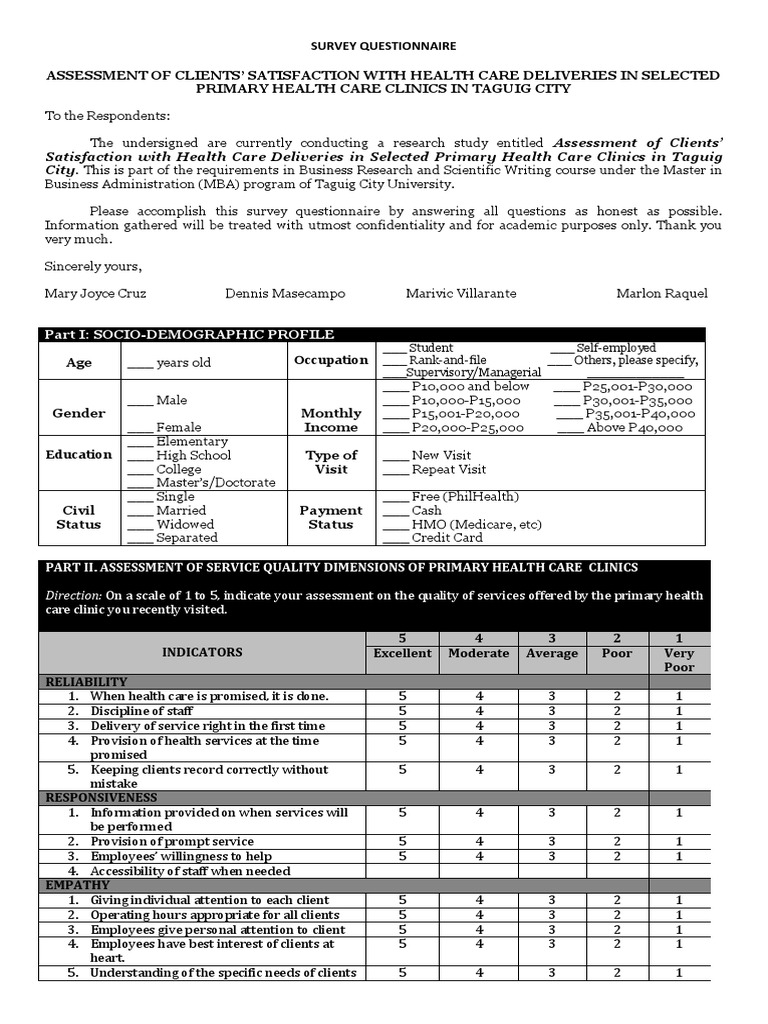 Survey Questionnaire - Health Care | PDF | Health Care | Questionnaire