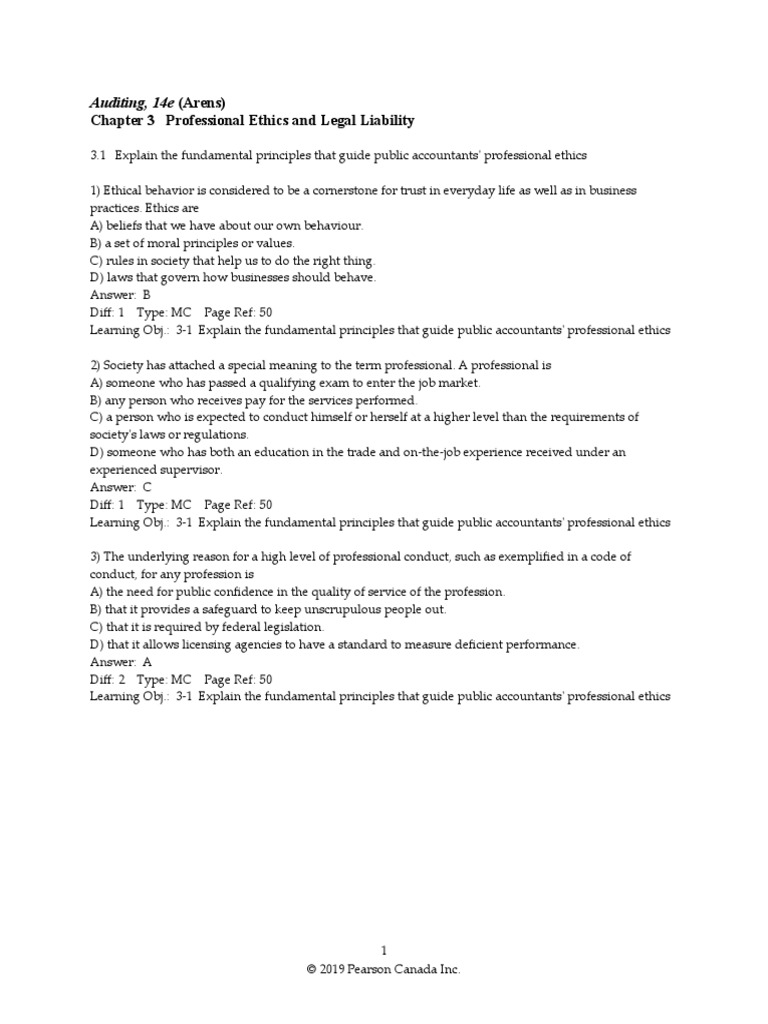 Chapter 3 Professional Ethics and Legal Liability: Auditing, 14e (Arens) | PDF | Audit ...