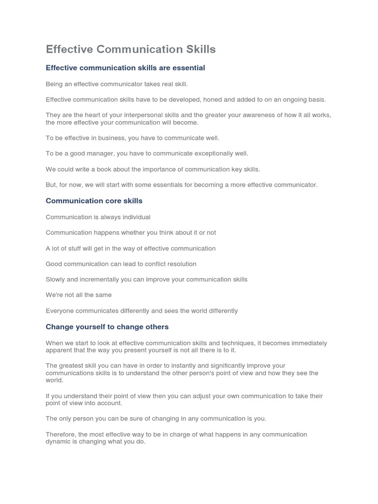 Effective Communication Skills | PDF | Nonverbal Communication ...