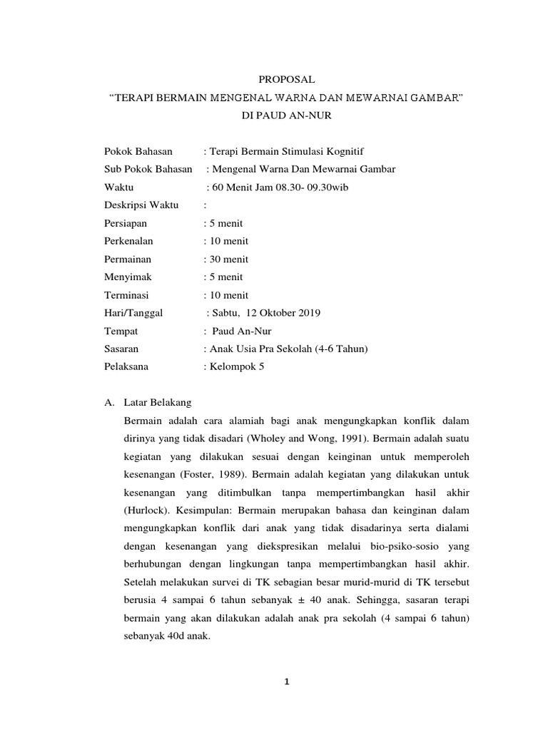 Sap Terapi Bermain Mewarnai Paud KLP 5 | PDF