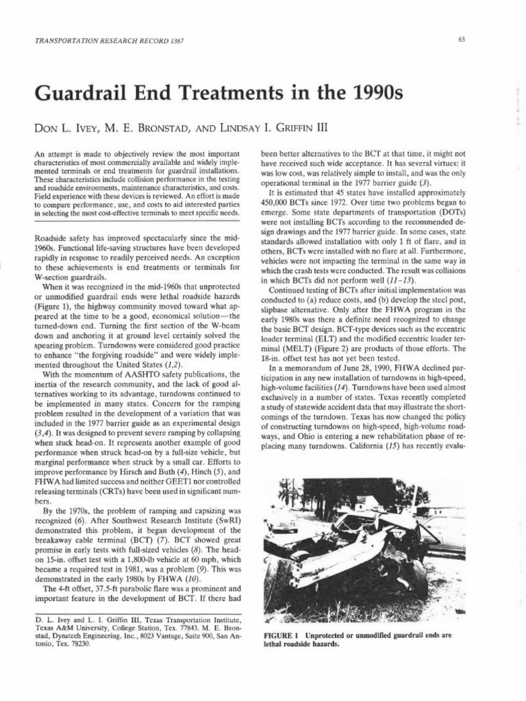 Guardrail End Treatments in The 1990s - Transportation Research Record ...
