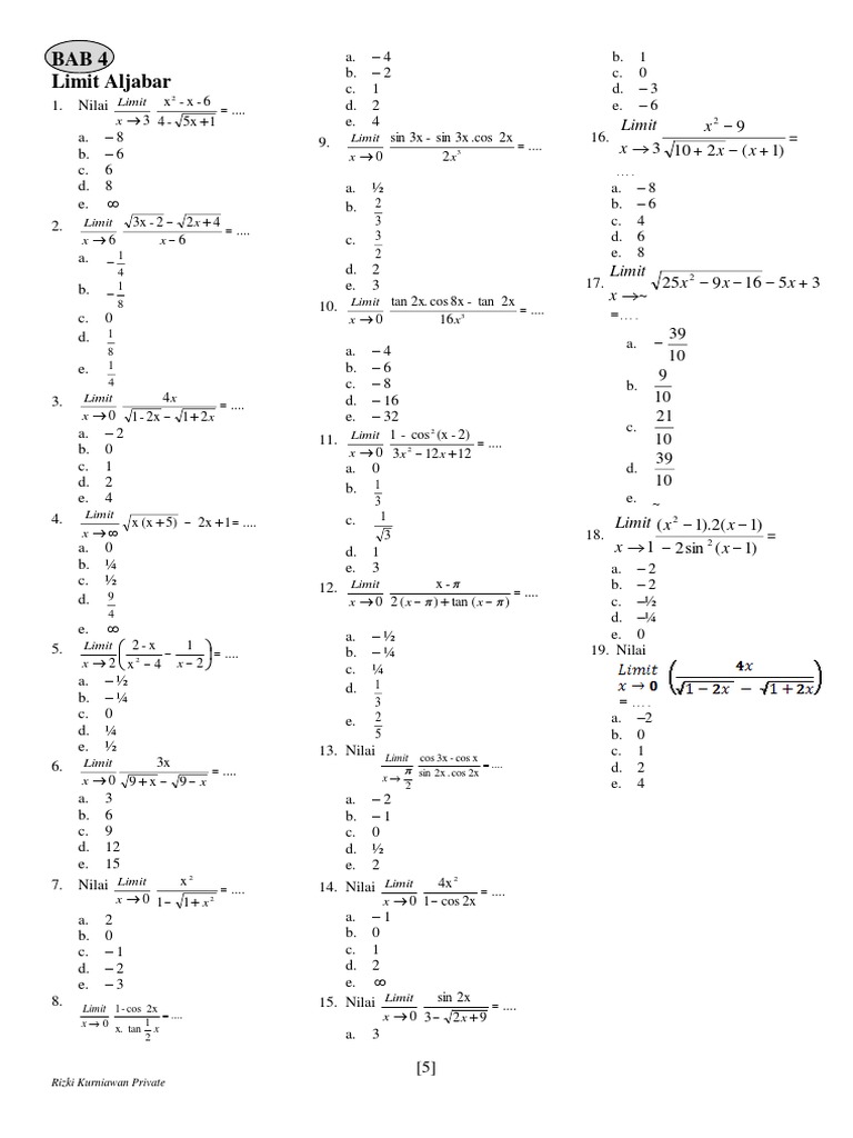 Soal Limit | PDF | Teaching Methods & Materials
