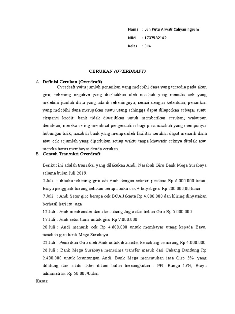 Contoh Overdraft | PDF | Bisnis | Hukum