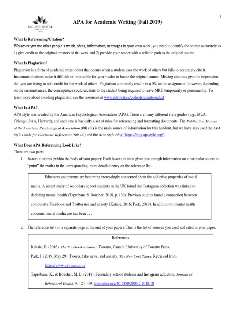 APA For Academic Writing (Fall 2019) : What Is Referencing/Citation ...