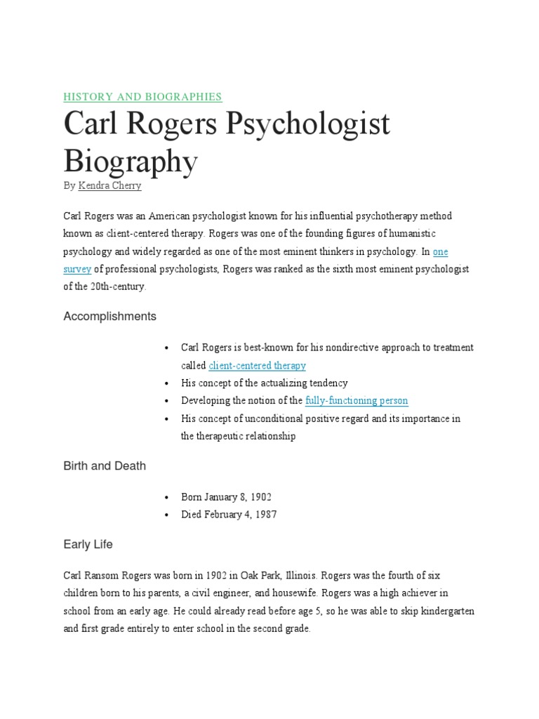 Carl Rogers: Life and Contributions | PDF | Psychotherapy | Neuroscience