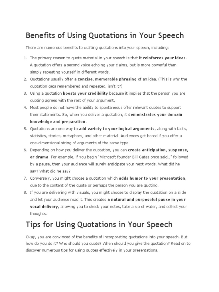Benefits of Using Quotations in Your Speech: Knowledge and Preparation ...