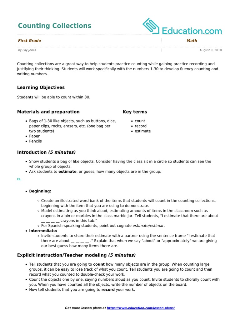 Counting Collections: A Lesson Plan to Develop Students' Fluency with ...
