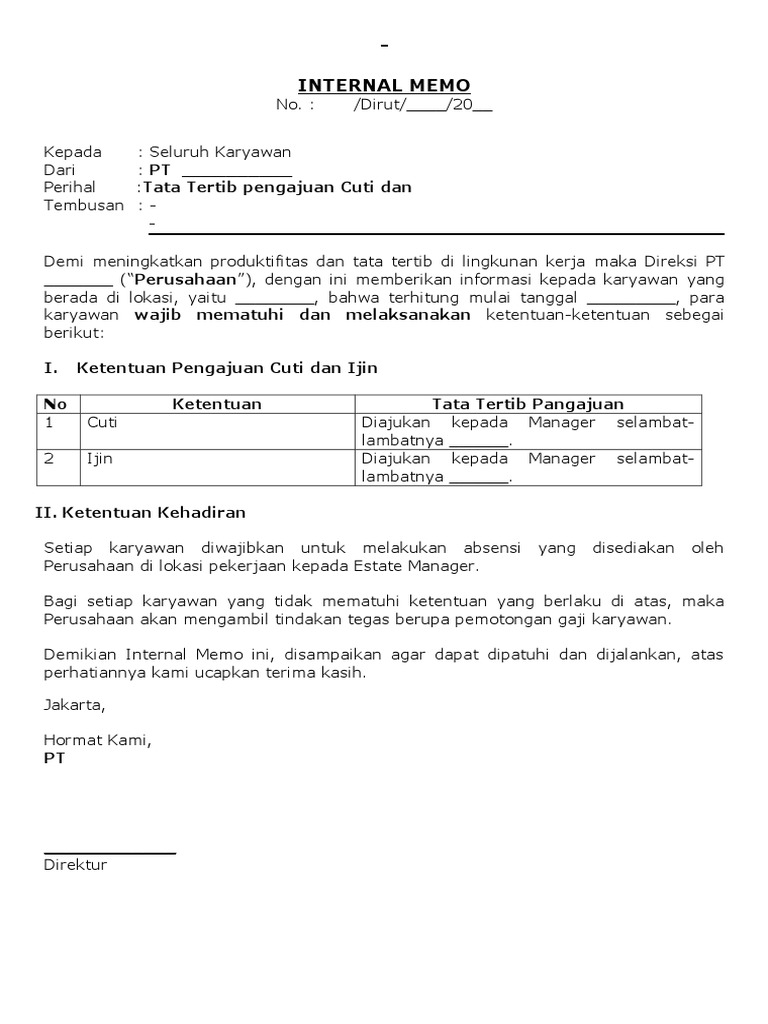 Internal Memo Pengajuan Cuti Dan Ijin | PDF