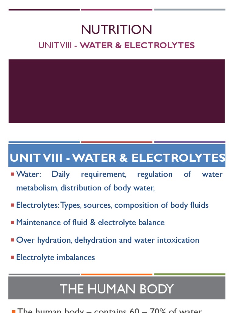 Water and Electrolyte Balance Overview | PDF | Electrolyte | Dehydration