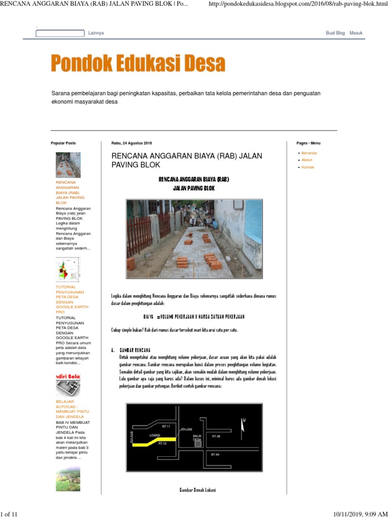 RAB Jalan Paving Blok Desa | PDF