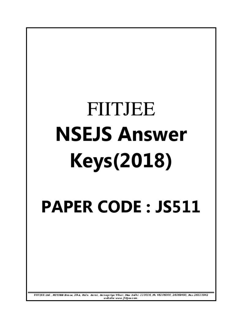 NSEJS Answer Keys (2018) : Fiitjee | PDF