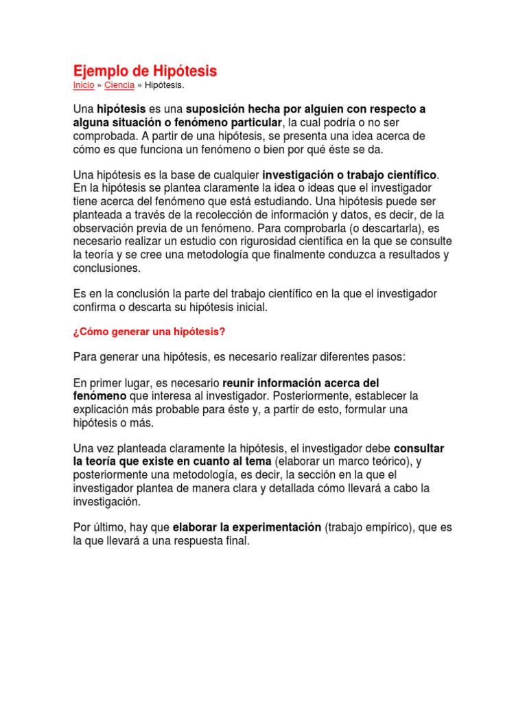 Ejemplo de Hipótesis | PDF | Hipótesis | Teoría