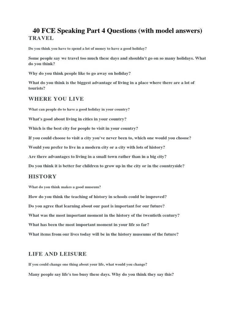 40 FCE Speaking Part 4 Questions (With Model Answers) : Travel ...