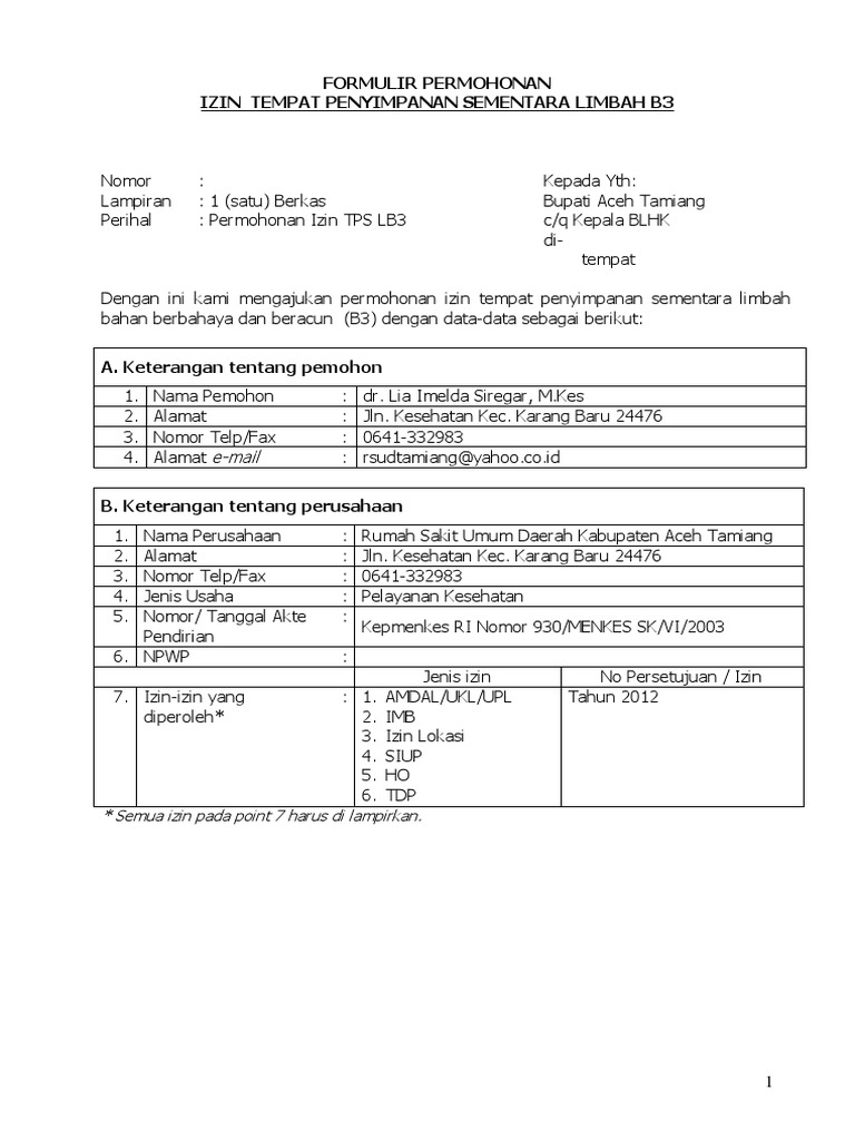 Formulir Permohonan Izin TPS LB3 | PDF