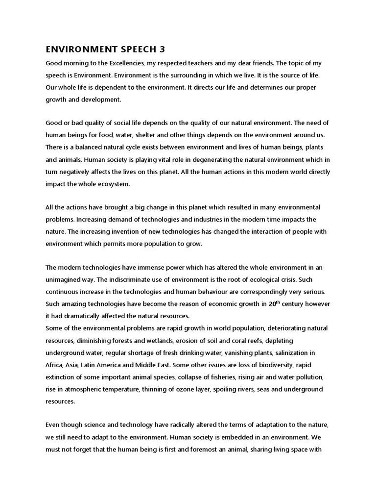 Environment Speech 3 | PDF | Ecology | Natural Environment