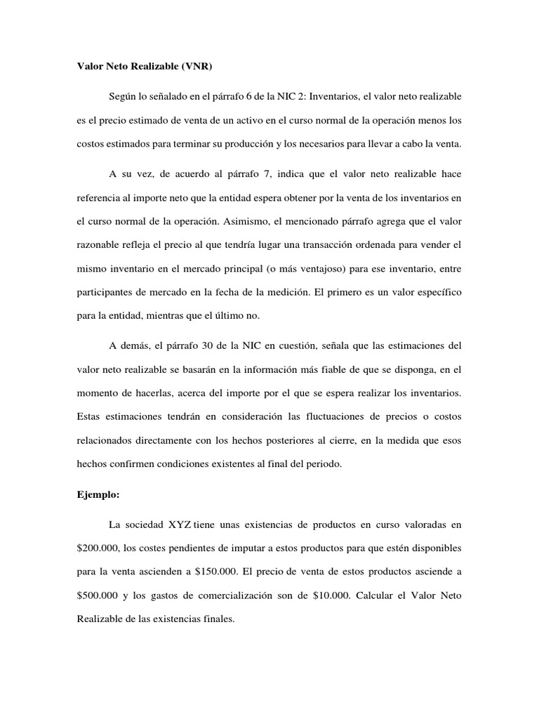 Valor Neto Realizable | PDF | Inventario | Precios