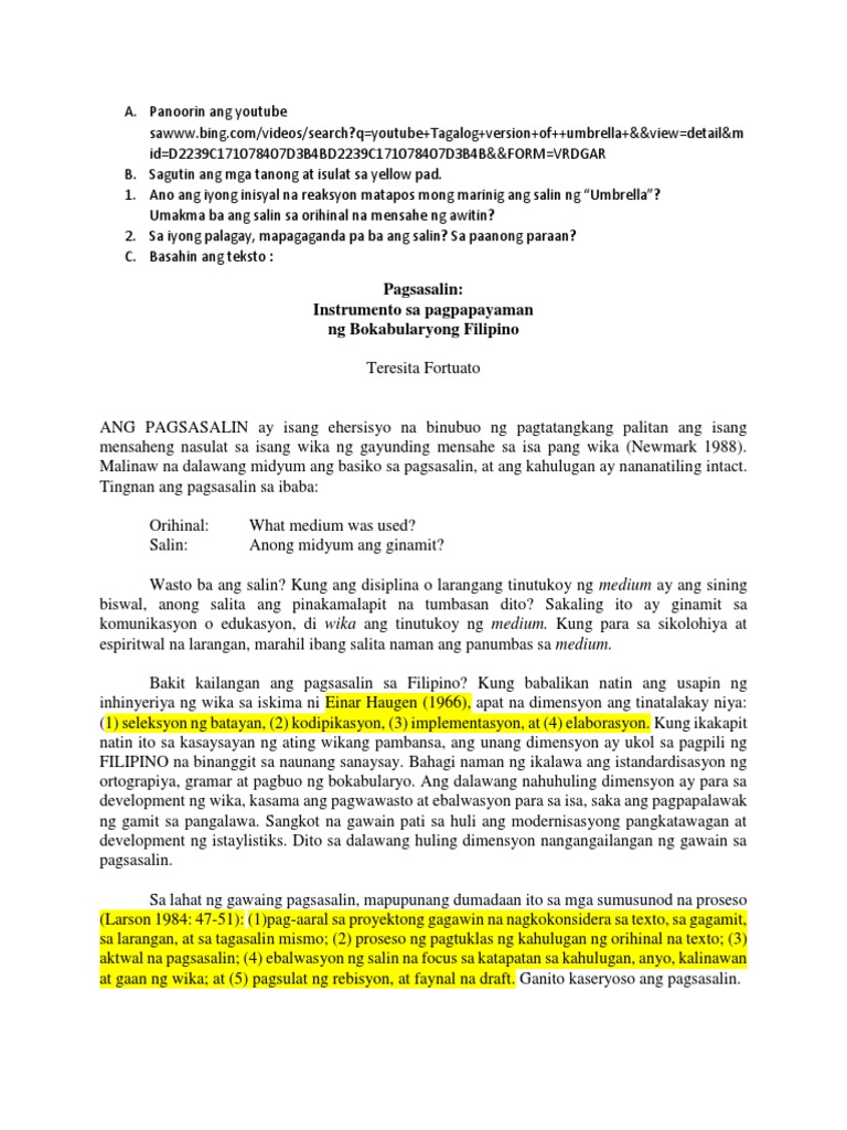 Pagsasalin Sa Wika | PDF