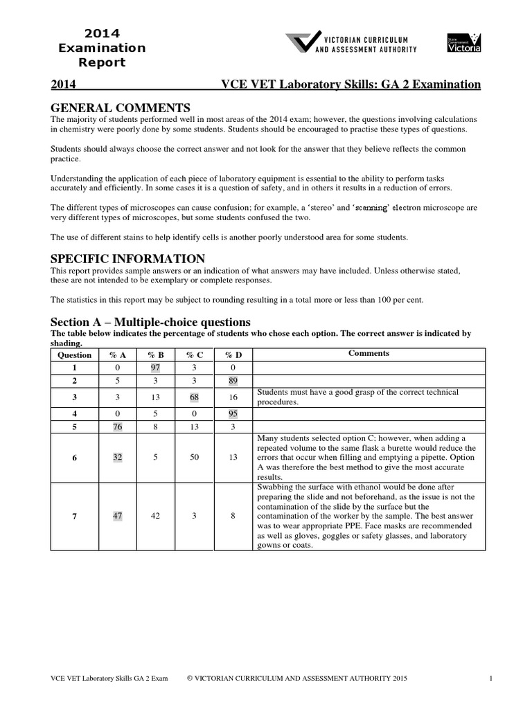 2014 Examination 2014 VCE VET Laboratory Skills: GA 2 Examination ...