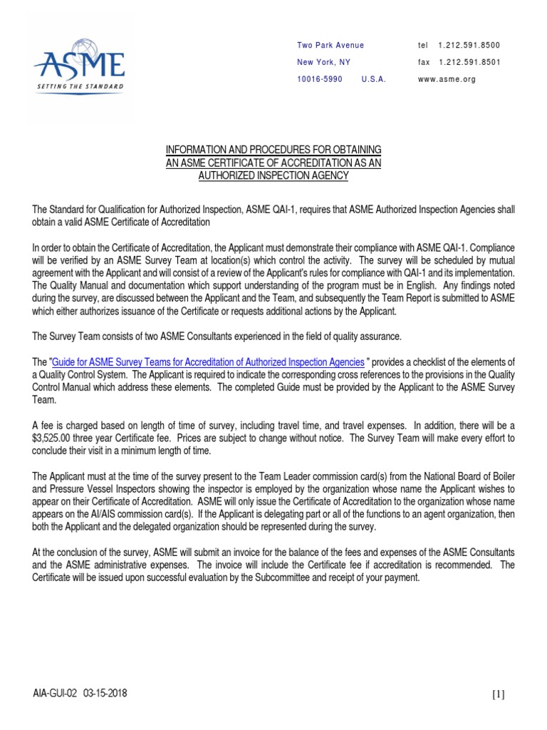 Information and Procedures For Obtaining An Asme Certificate of ...