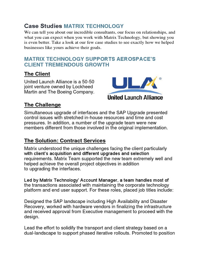 Case Studies Matrix Technology | PDF | Enterprise Resource Planning ...
