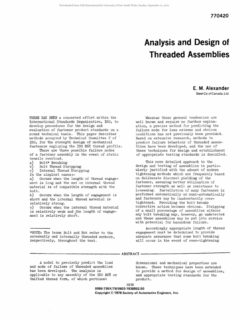 Analysis and Design of Threaded Assemblies | PDF | Screw | Strength Of ...