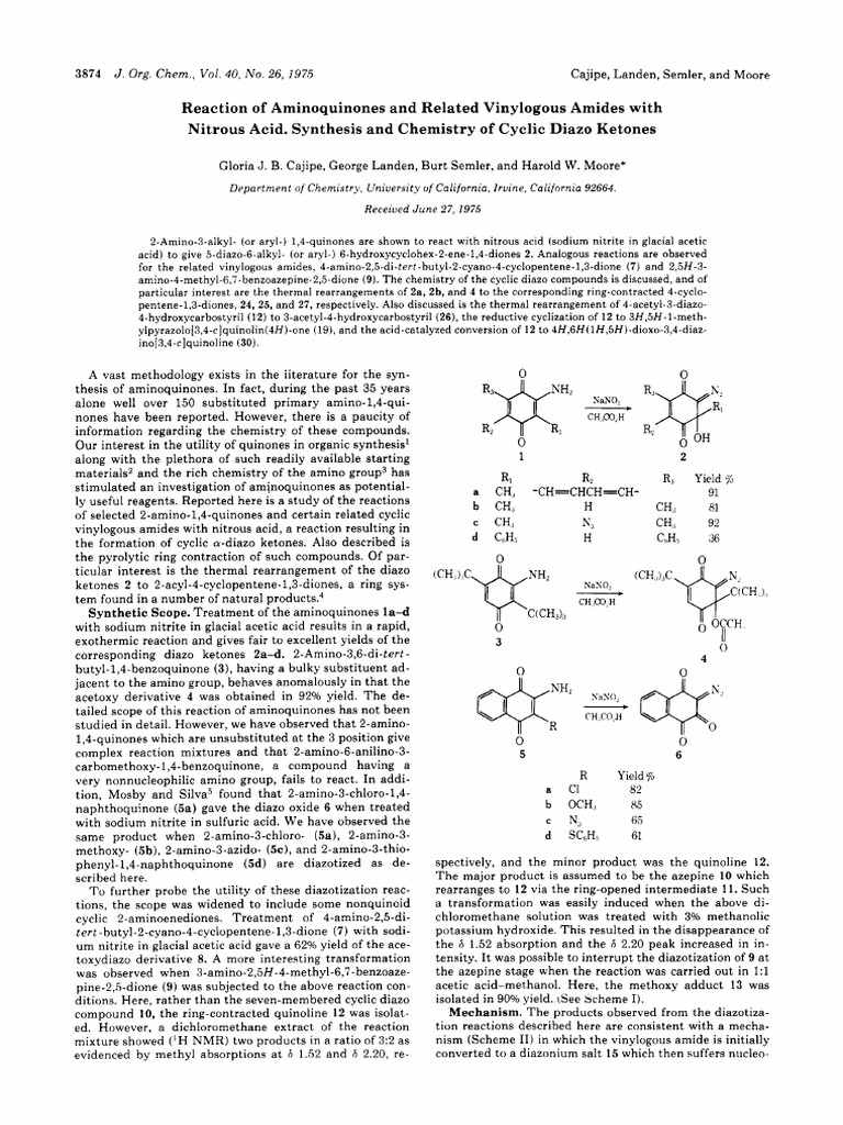 Reaction of Aminoquinones and Related Vinylogous Amides With Nitrous ...