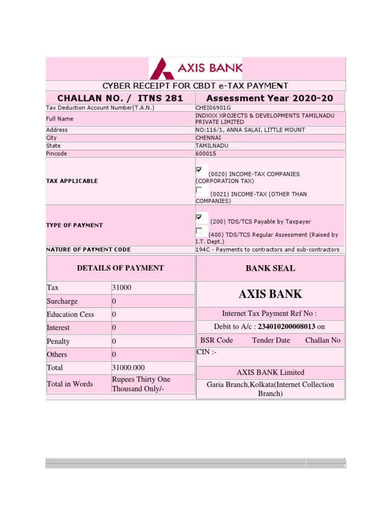 Income Tax Challan 280 | PDF