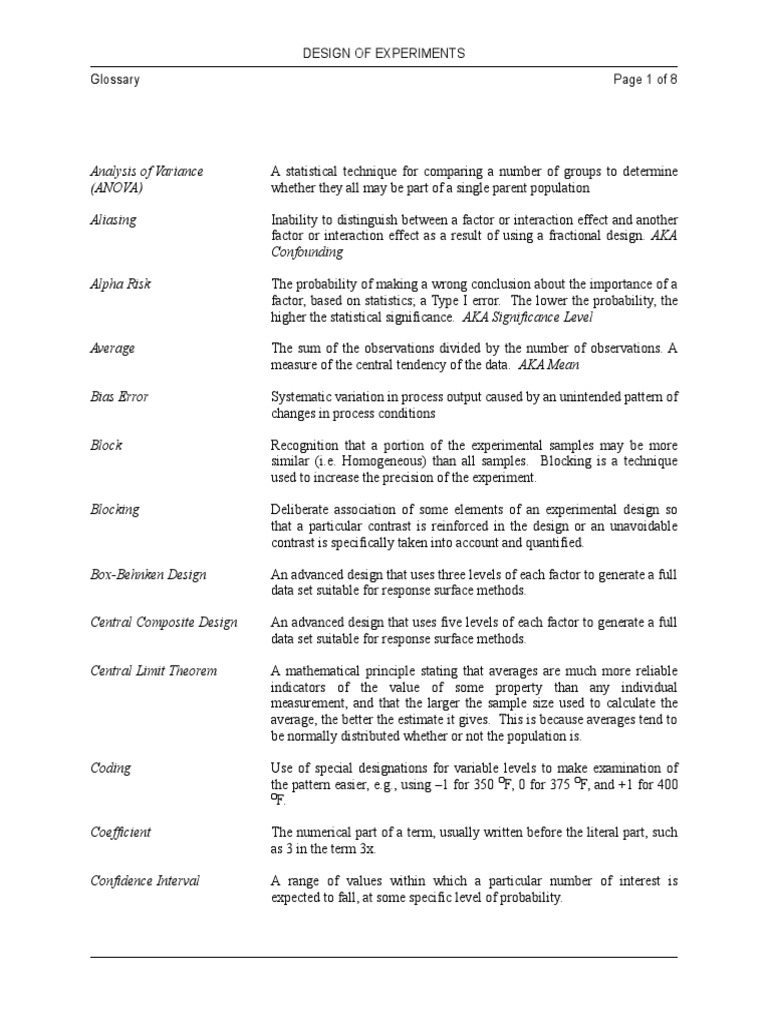 Analysis of Variance (Anova) Aliasing Confounding Alpha Risk | PDF | Errors And Residuals ...