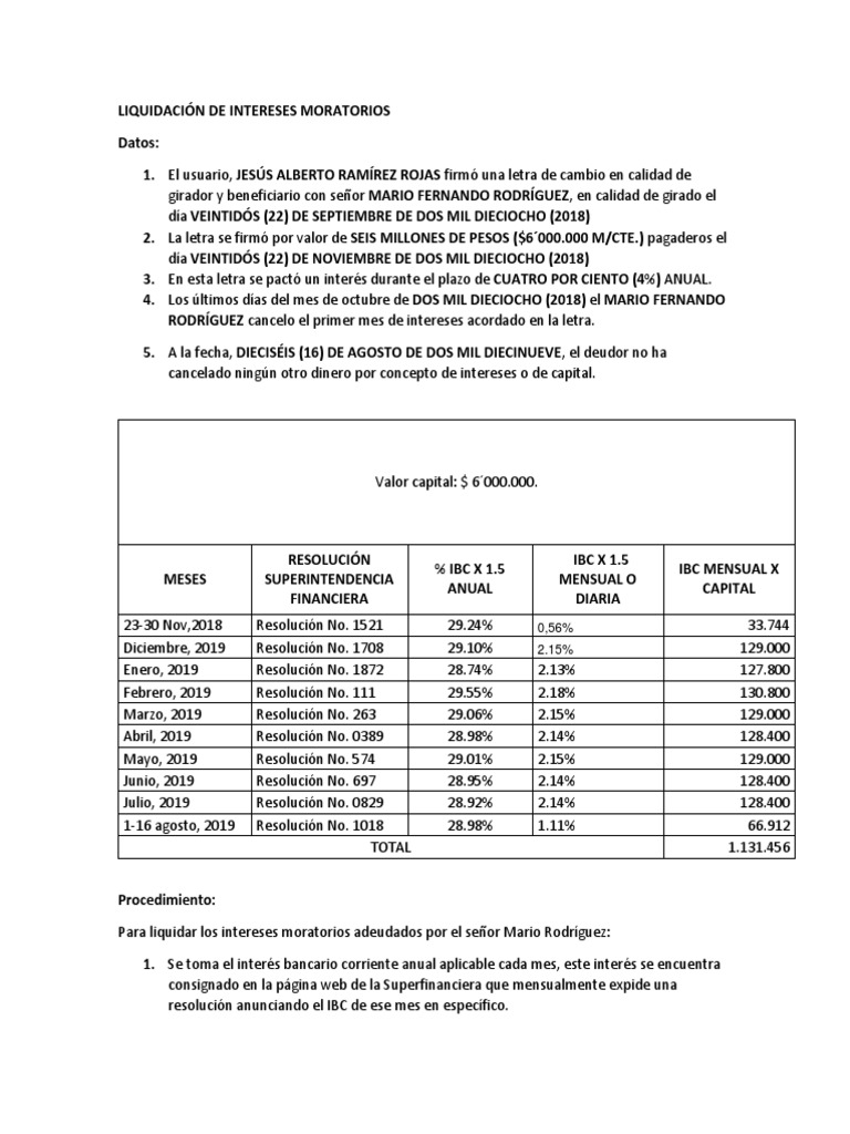 Liquidación de Intereses Moratorios | PDF | Economias | Finanzas (general)