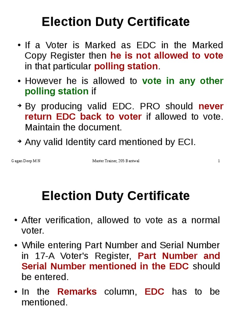 Election Duty Certificate: He Is Not Allowed To Vote Polling Station ...