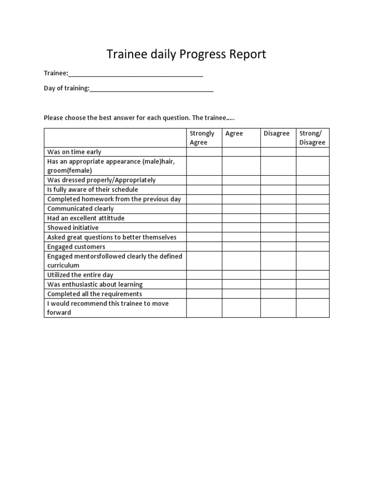 Trainee Daily Progress Report | PDF | Career & Growth | Business